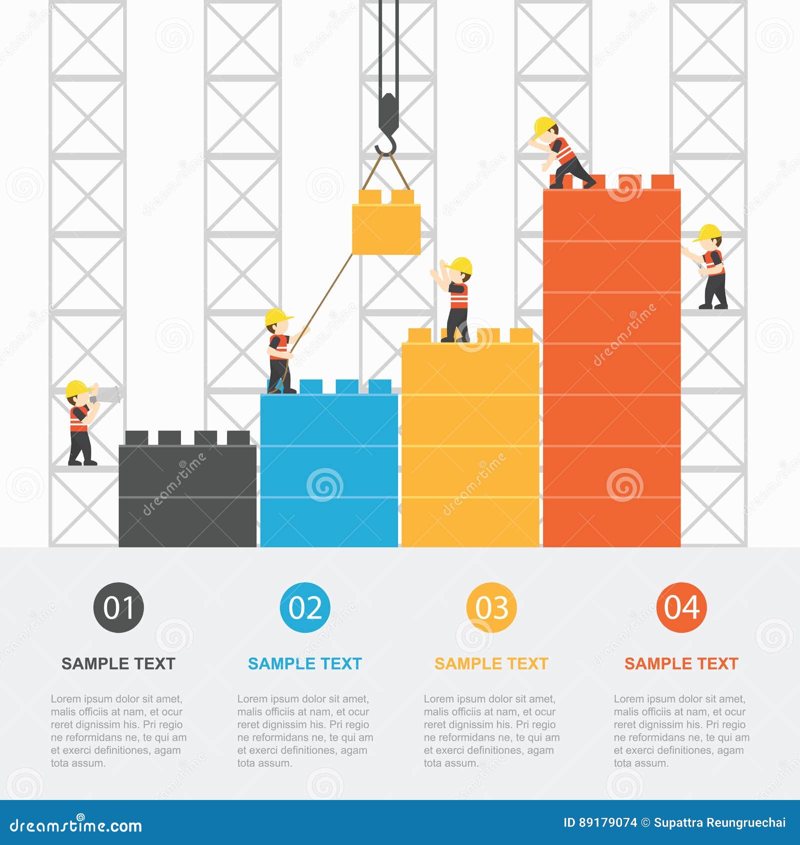 Crane and building block. stock vector. Illustration of chart - 89179074