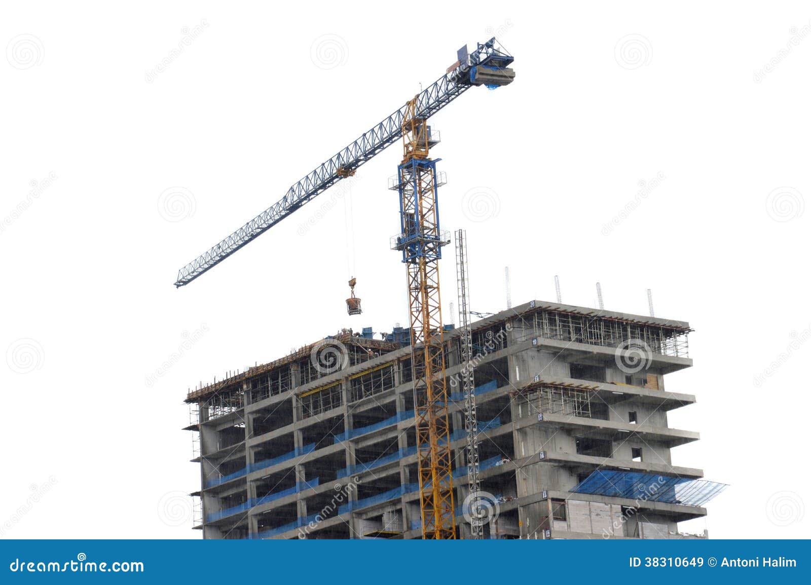 Crane on a Building in Construction Stock Image - Image of crane, cable ...