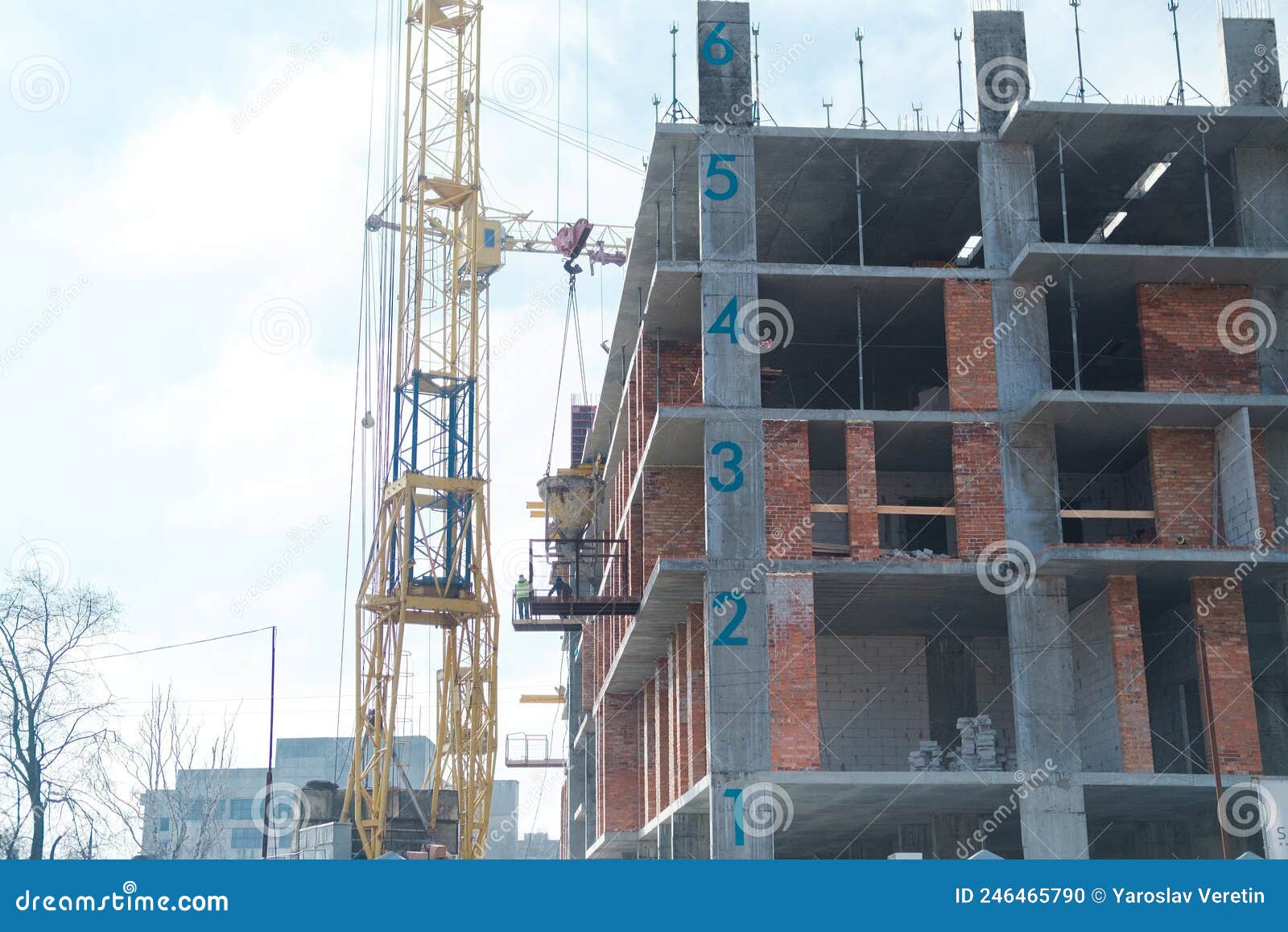 Crane and Building Under Construction To the Fifth Floor Stock Photo ...