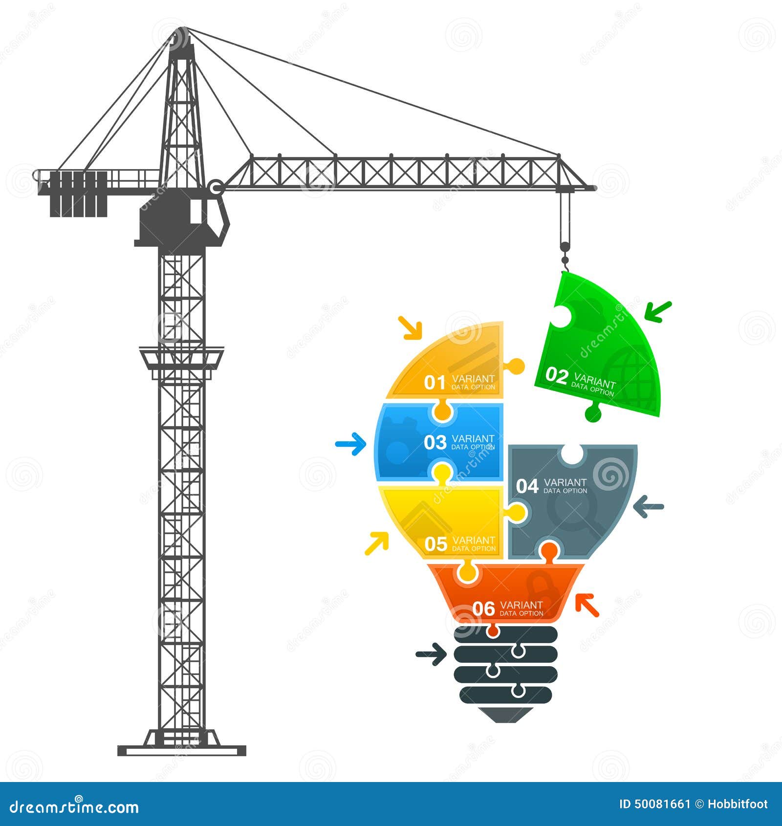 Crane builds the idea stock vector. Illustration of innovation - 50081661