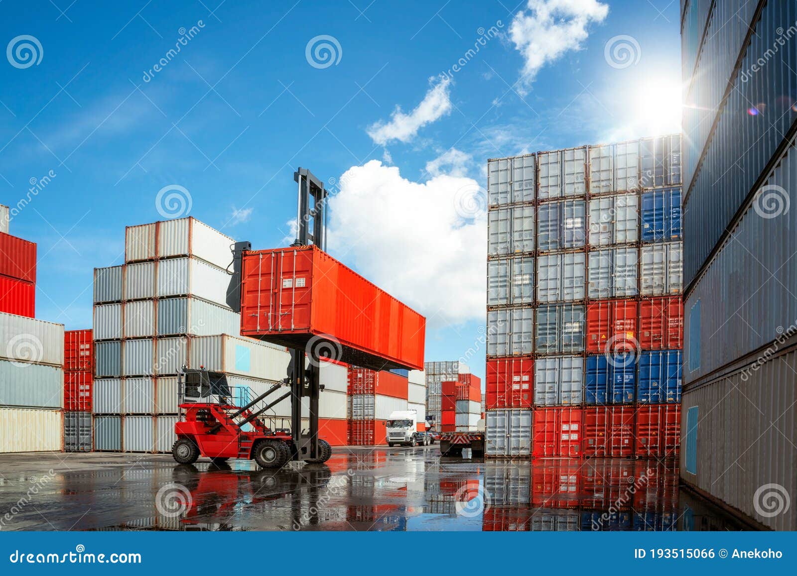 Crane Car Move and Carry Container Box from Container Stack Loading To ...