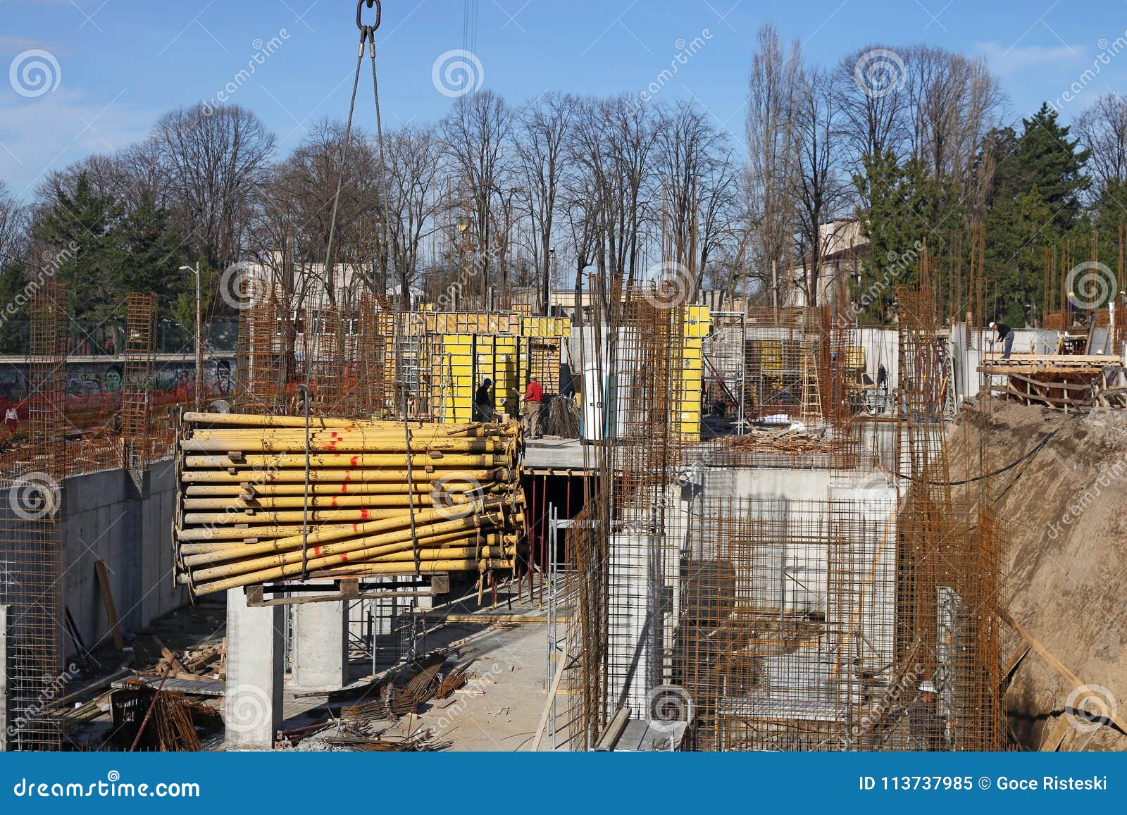 Crane Carry Construction Material Stock Image - Image of site, scaffold ...