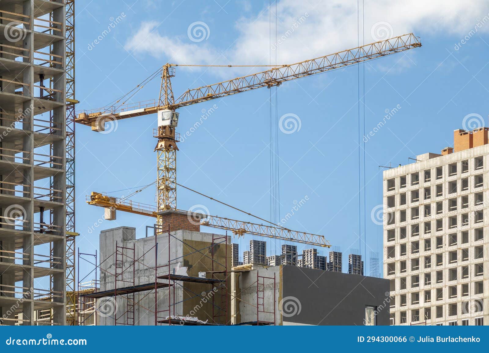 Crane, Concrete Blocks and Scaffolding Stock Photo - Image of tower ...