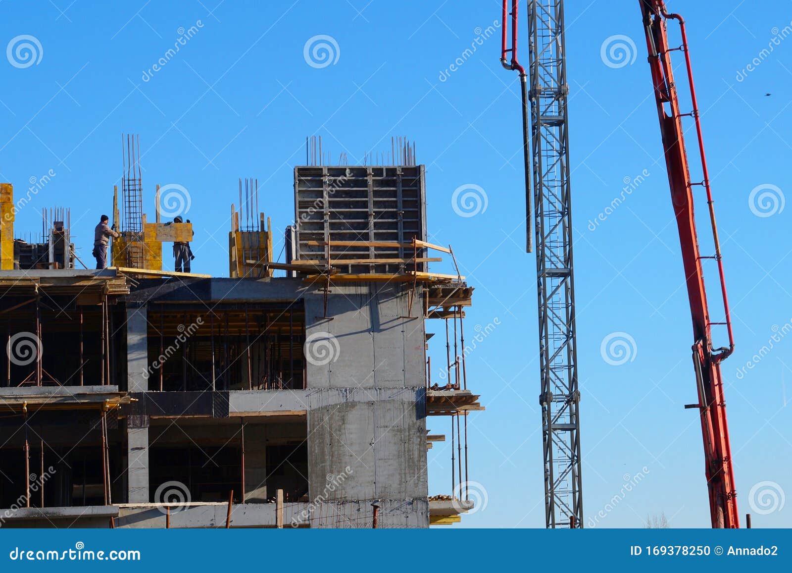 Crane and Concrete Pump on the Construction Stock Photo - Image of heap ...