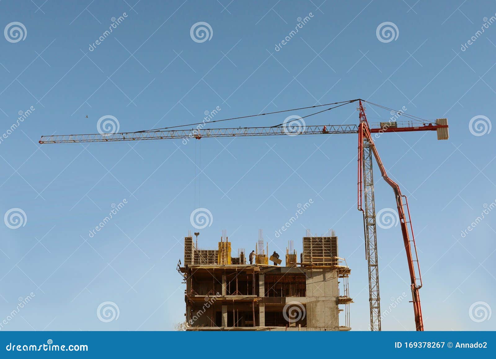 Crane and Concrete Pump on the Construction Stock Image - Image of ...