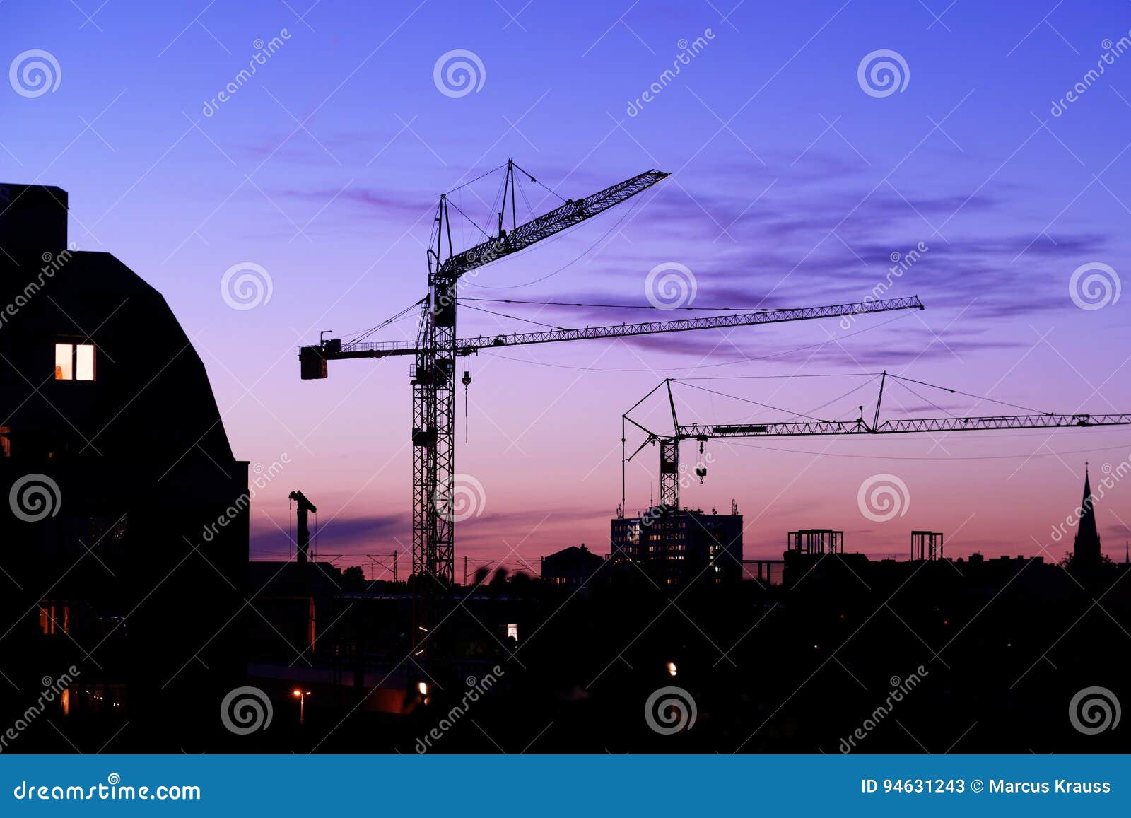 Crane on a Construction Site at Night at Night Stock Image - Image of ...