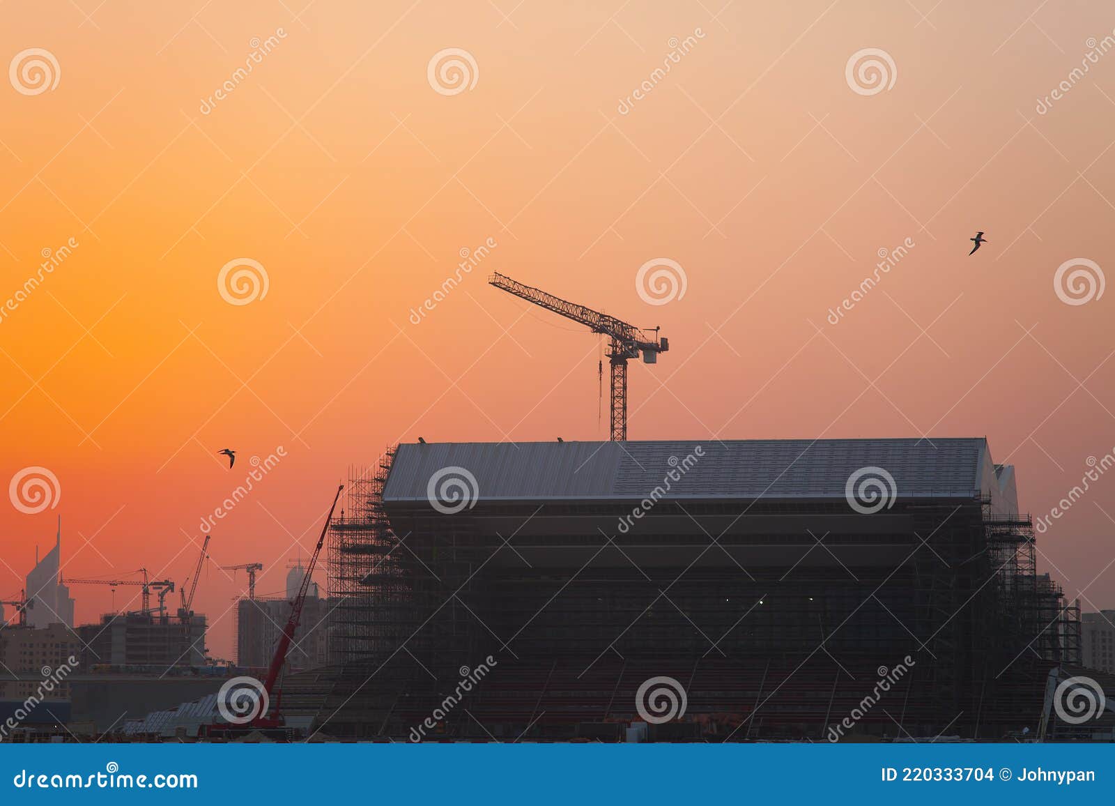 Crane for Construction at Sunset. Stock Photo - Image of engineering ...
