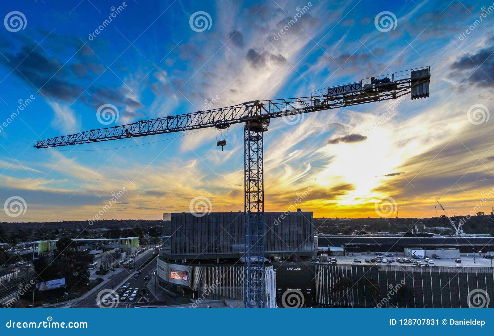 Crane Construction Tower with Sun Setting in the Background Editorial ...