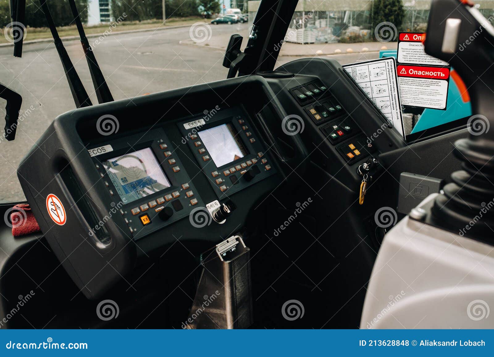 Crane Control Panel in the Driver`s Cab of a Car Crane Stock Photo ...