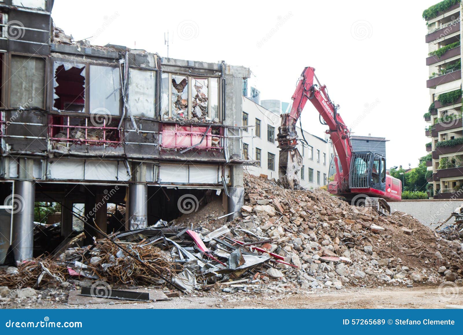 Crane and Digger Working on Building Demolition Stock Image - Image of ...