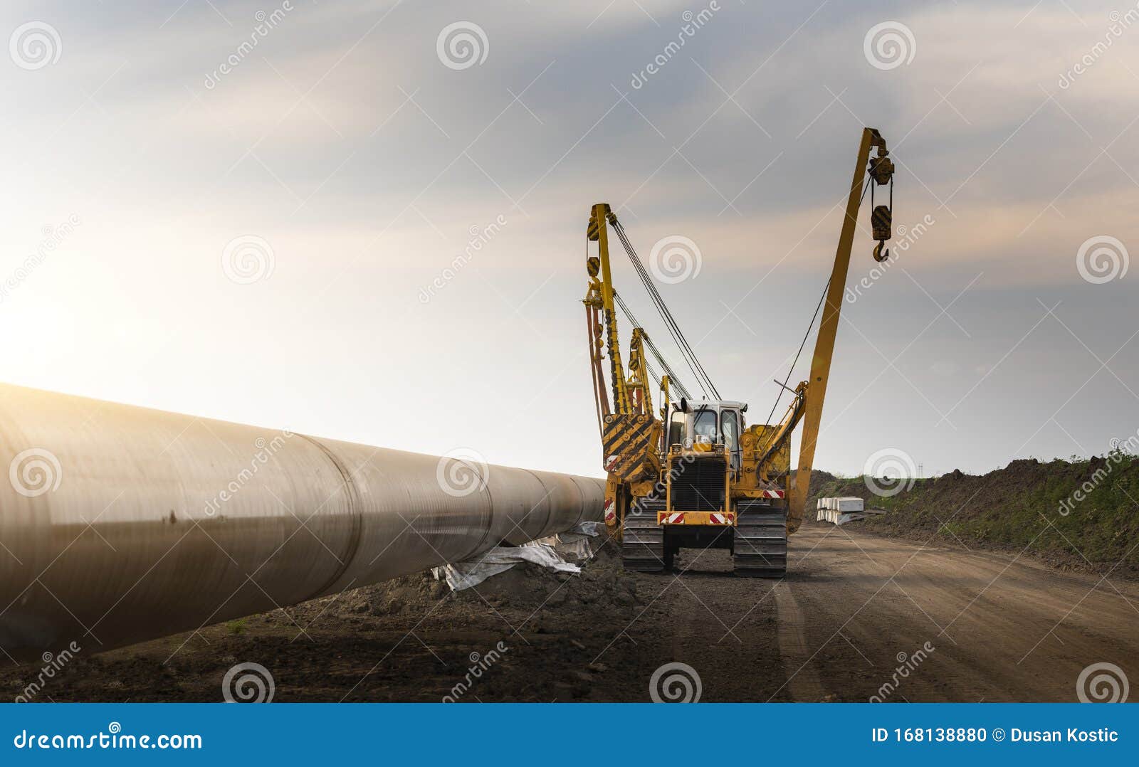 Crane Digging a Channel for Gas Pipeline Stock Photo - Image of energy ...