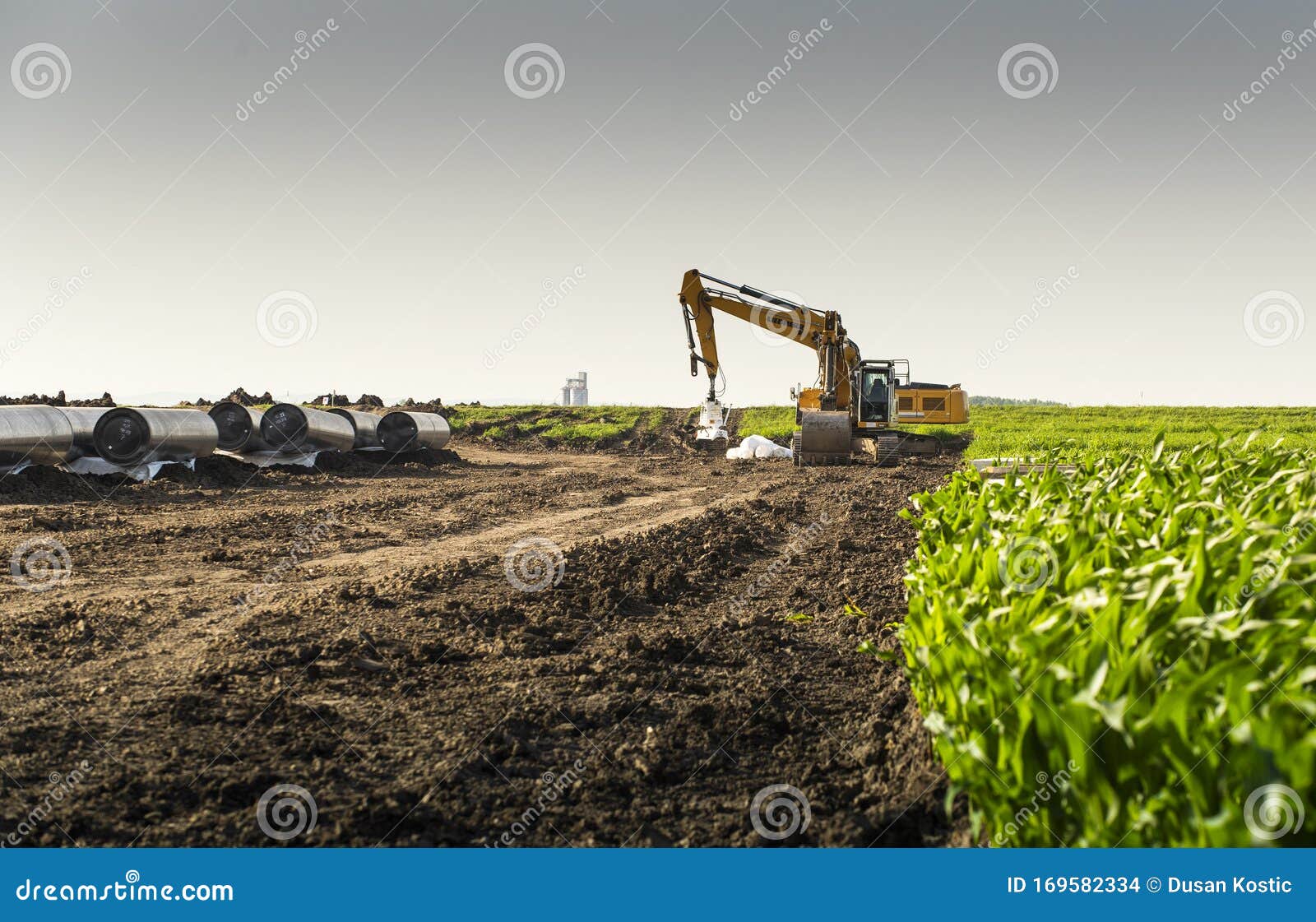 Crane Digging a Channel for Gas Pipeline Editorial Stock Image - Image ...