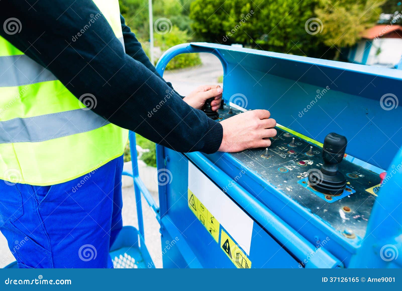 Crane Driver Driving Hydraulic Lifting Ramp with Control Desk Stock ...