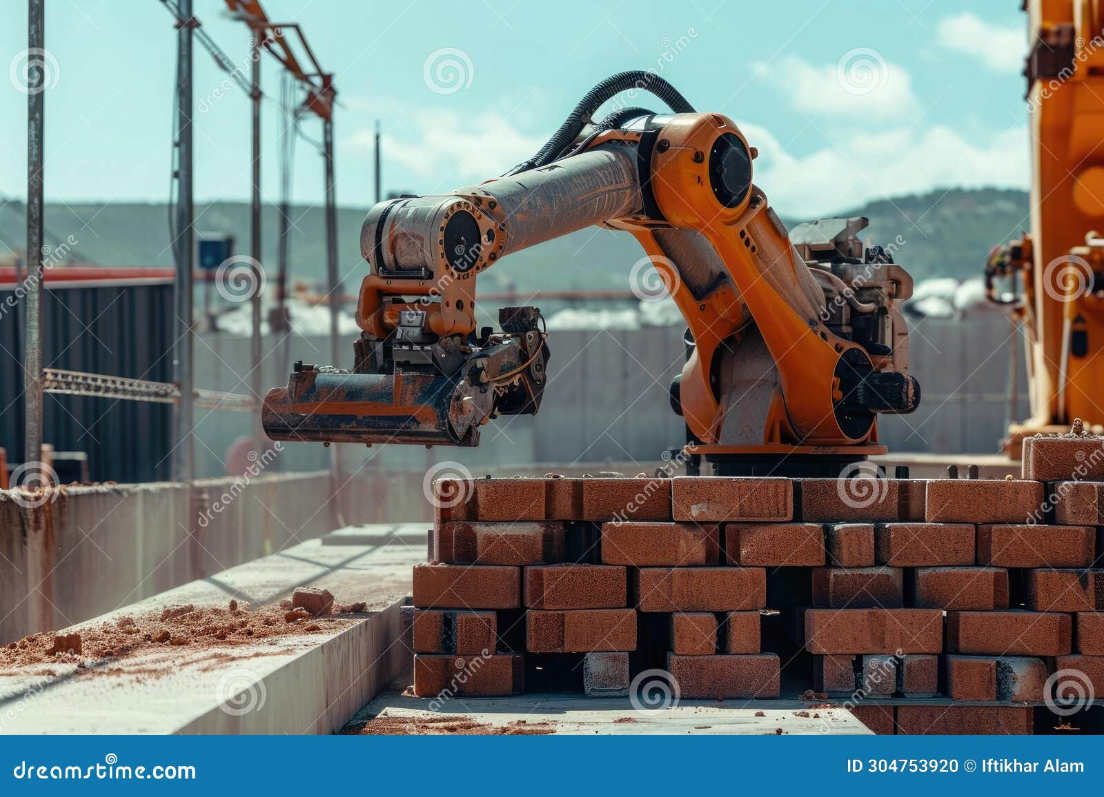 A Crane Efficiently Moves Bricks As Part of a Construction Project, a ...