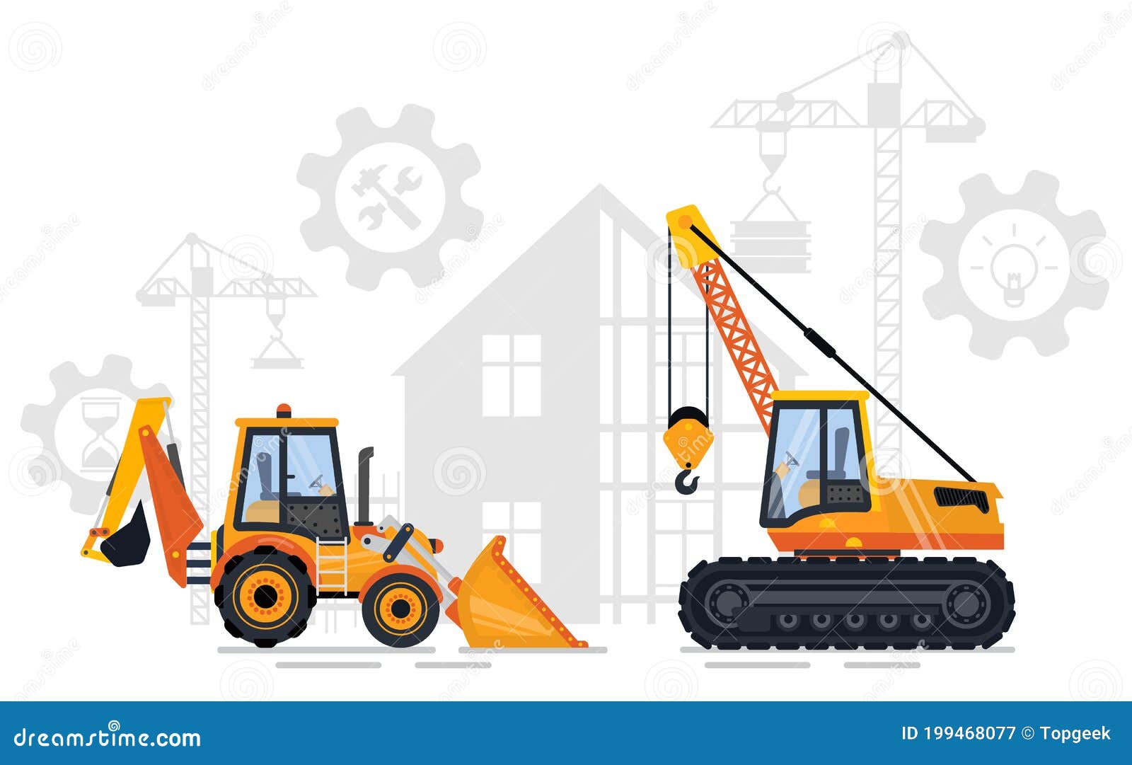 Crane Excavator and Bulldozer Construction Machine Stock Vector ...