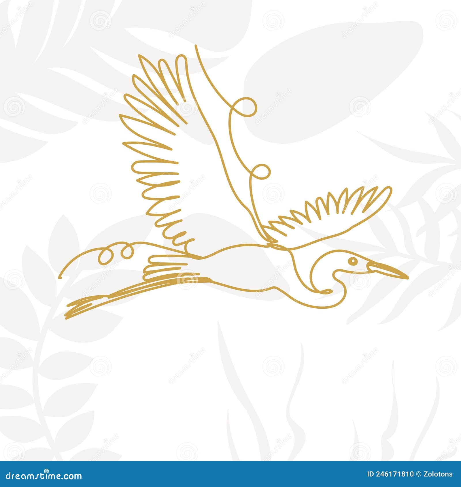 Crane Flying Continuous Line Drawing, Sketch, on Abstract Background ...