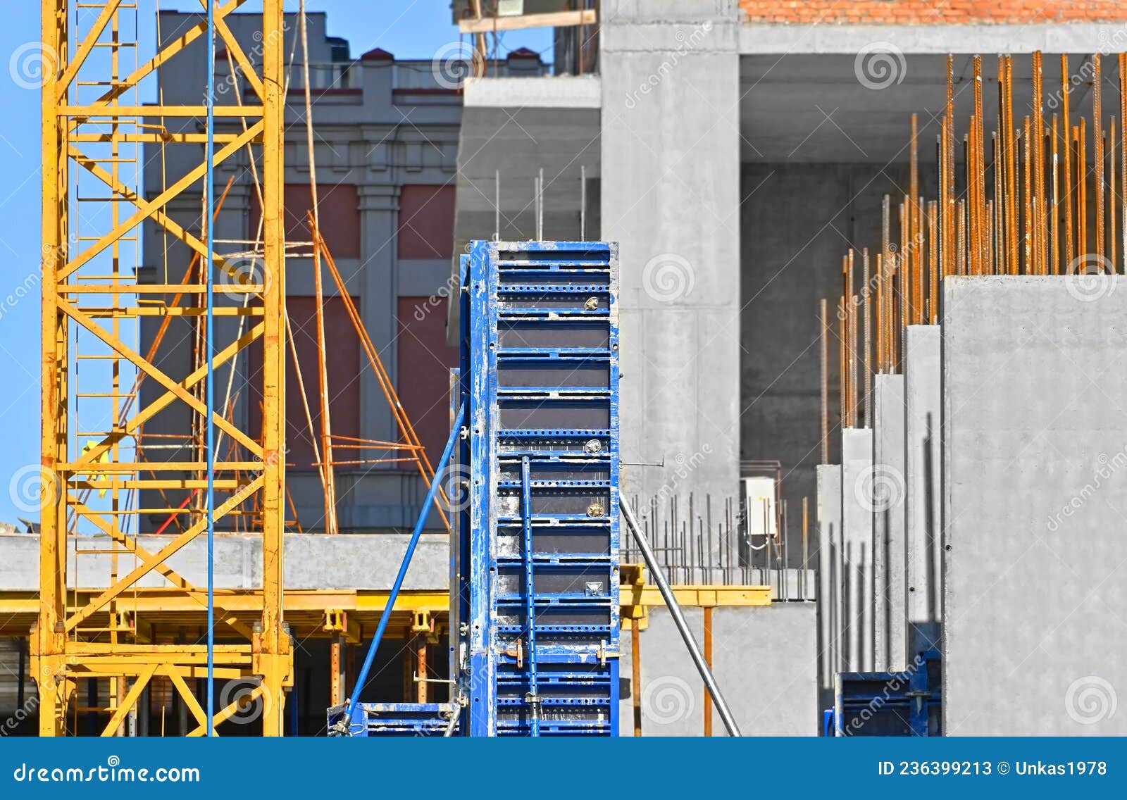 Crane and Formwork on Construction Site Stock Image - Image of concrete ...