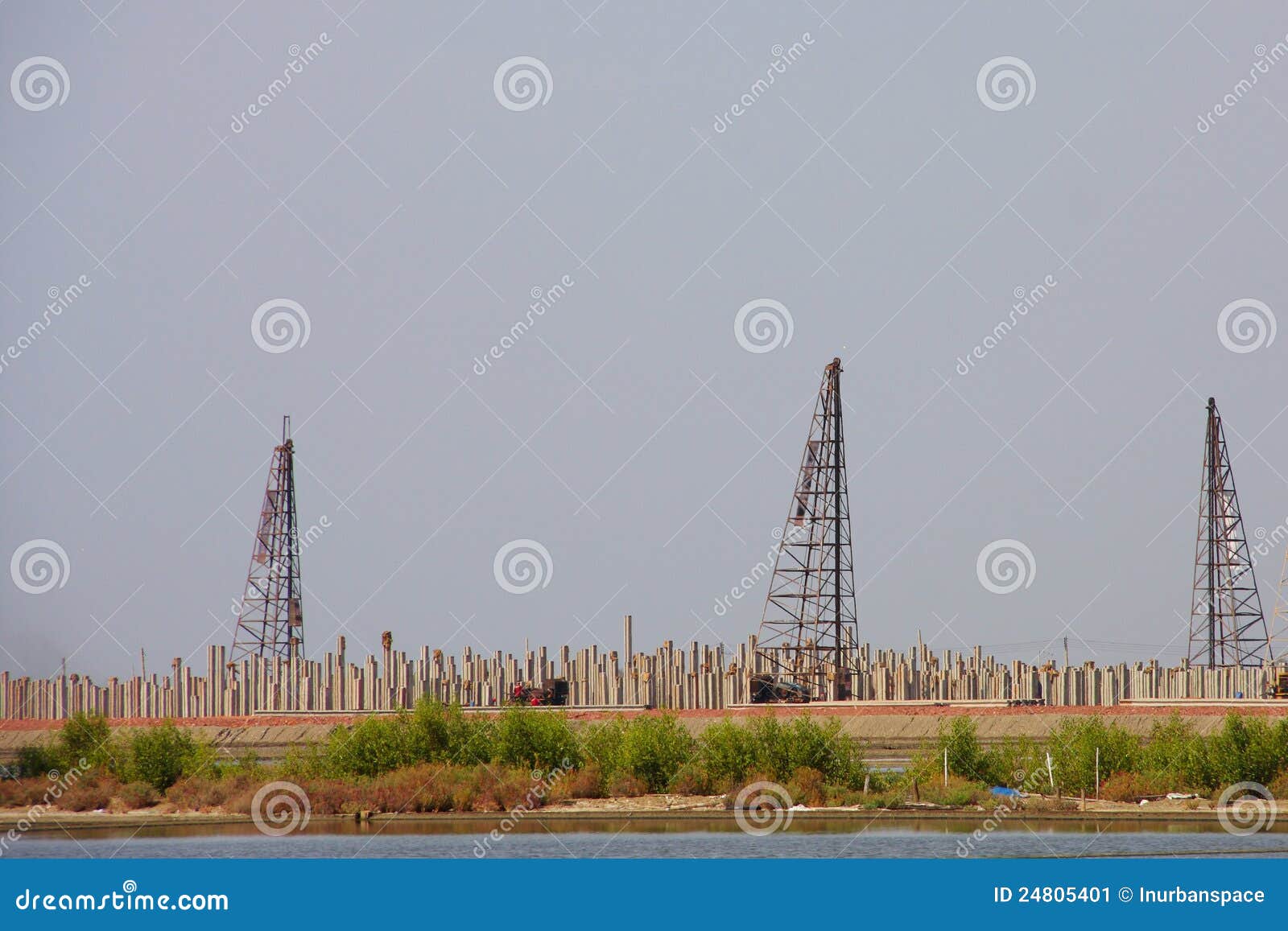 Crane and Foundation Pile in Rural Area Stock Image - Image of work ...