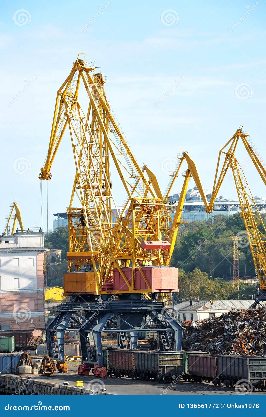 Crane, Freight Train and Scrap Metal Stock Photo - Image of metallurgy ...