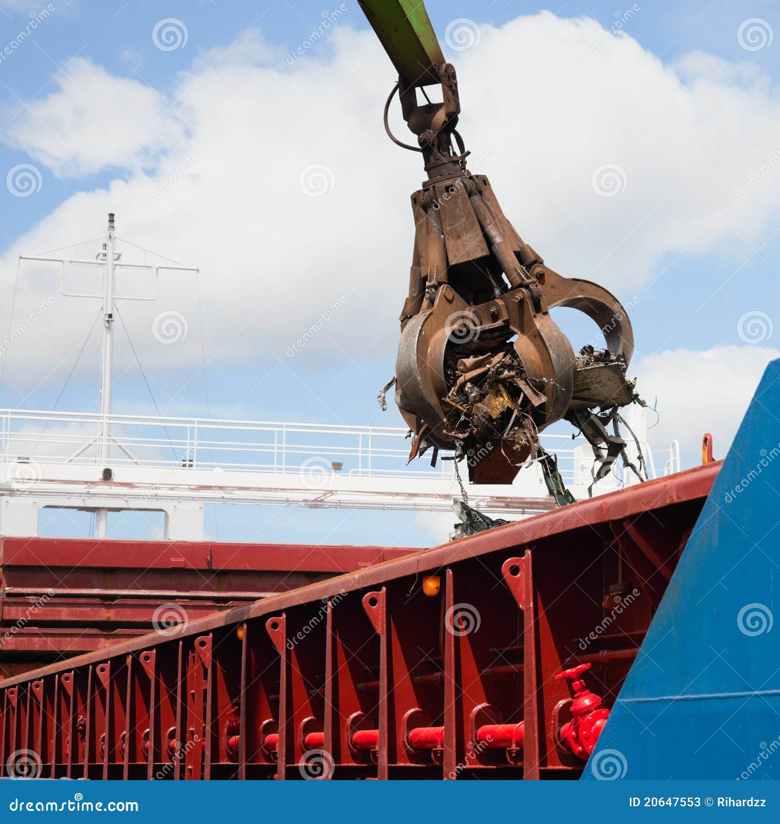 Crane Grabber Loading Ship with Steel Stock Image - Image of garbage ...