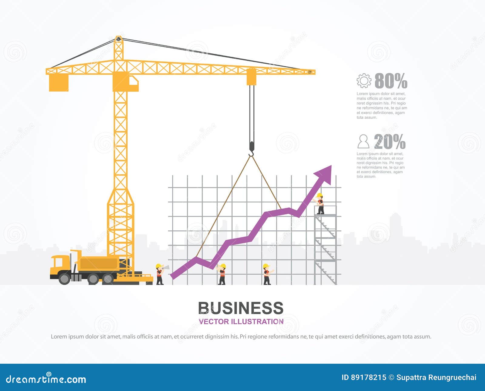Crane and graph building. stock vector. Illustration of chart - 89178215
