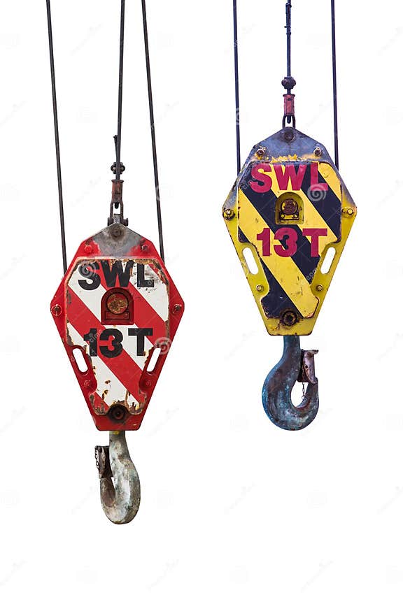 Crane Hoist,wire Rope Sling and Hook Isolate on White Background. Stock ...