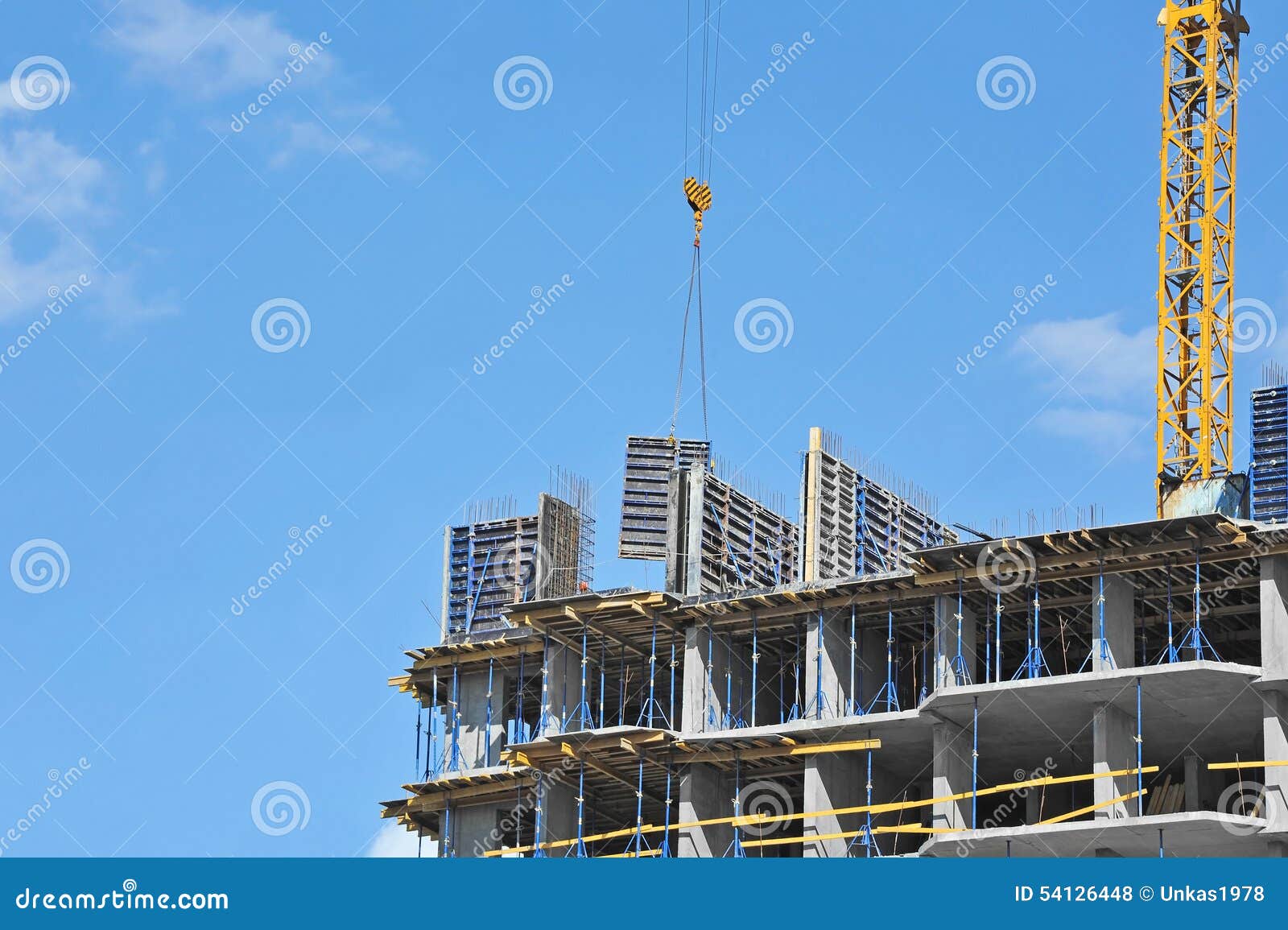 Crane hoisting formwork stock photo. Image of blue, high - 54126448