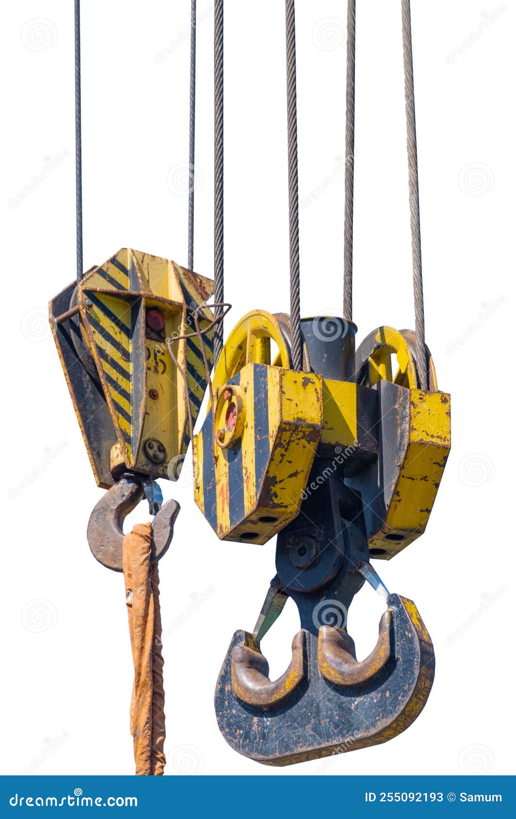 Crane Hook Hanging on Steel Ropes on a White Stock Image - Image of ...