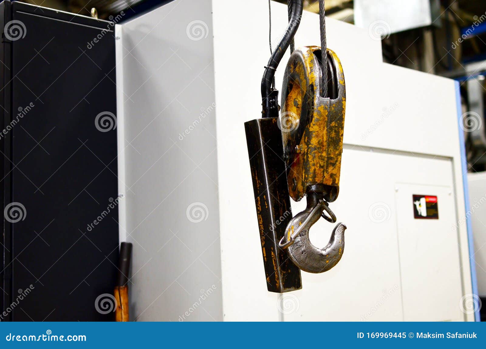 Crane Hook of the Overhead Crane in the Workshop of an Industrial Plant ...