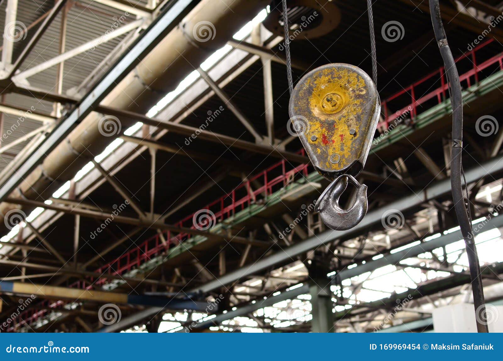 Crane Hook of the Overhead Crane in the Workshop of an Industrial Plant ...