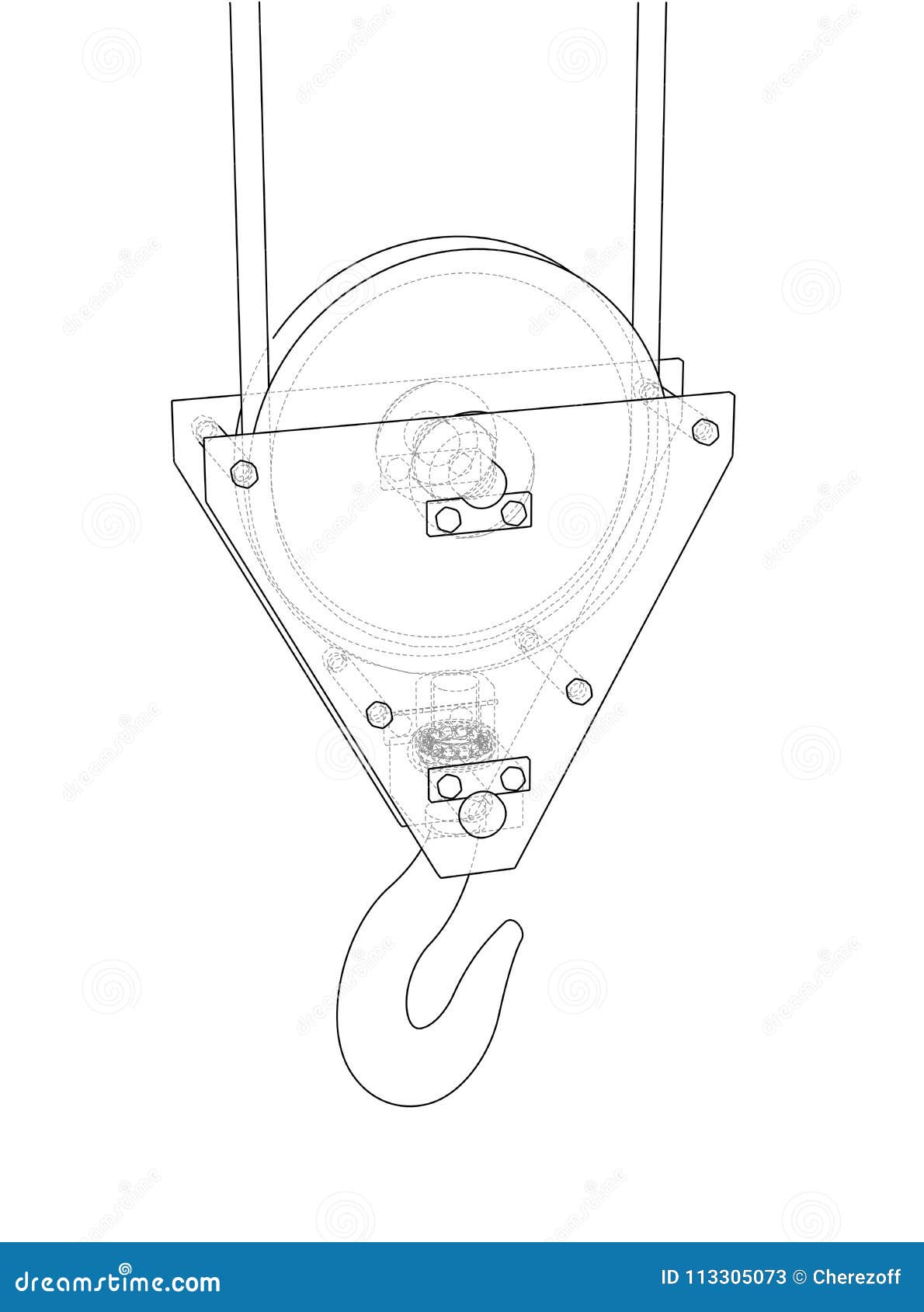Crane hook with rope stock illustration. Illustration of drawing ...