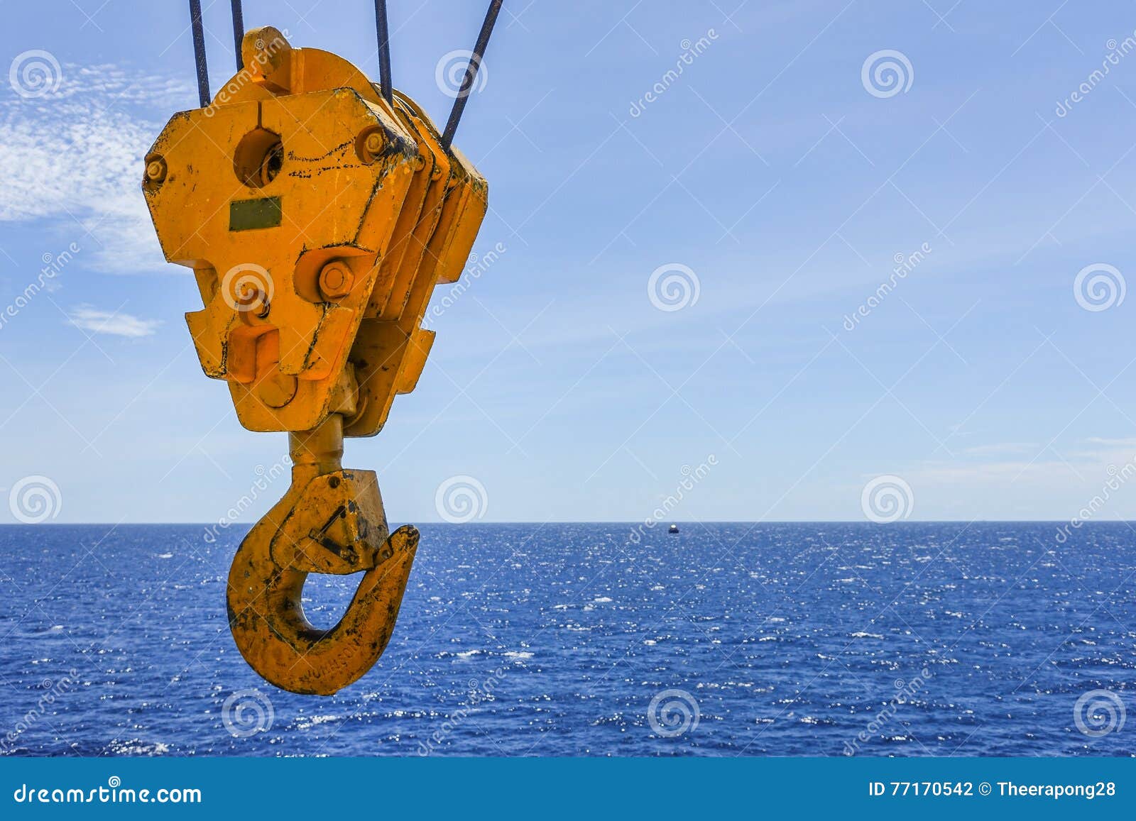 Crane Hook in the Sea with Sky and Clouds Background on Offshore Stock ...