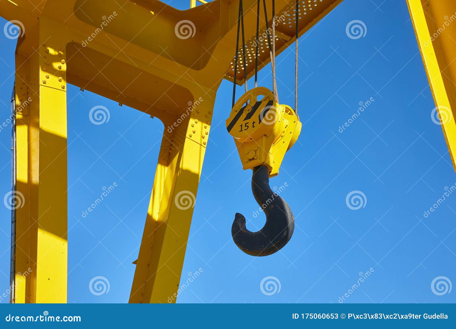 Crane with hooks hanging stock image. Image of machinery - 175060653