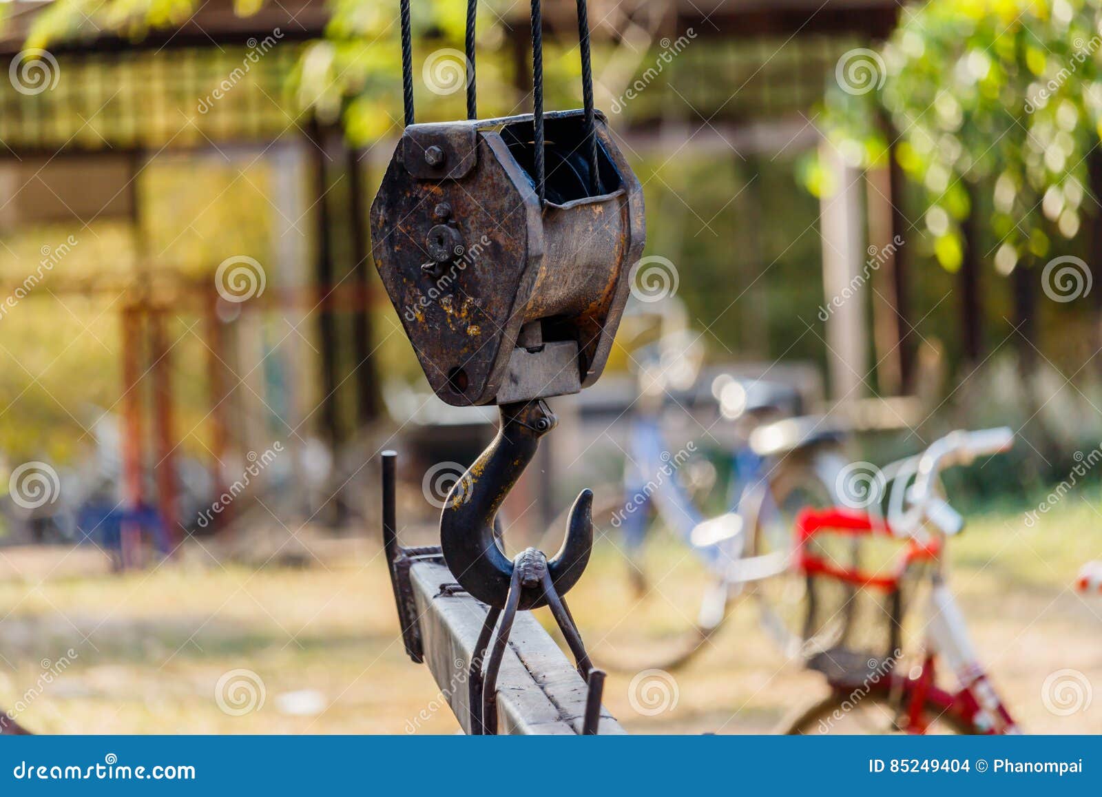 Crane hooks with wire rope stock photo. Image of construct - 85249404