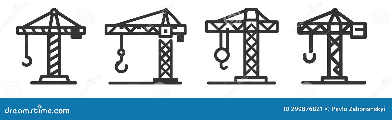 Crane Icons Set. Different Types Of Cranes, Linear Icon Collection. Cargo, Construction Pack ...
