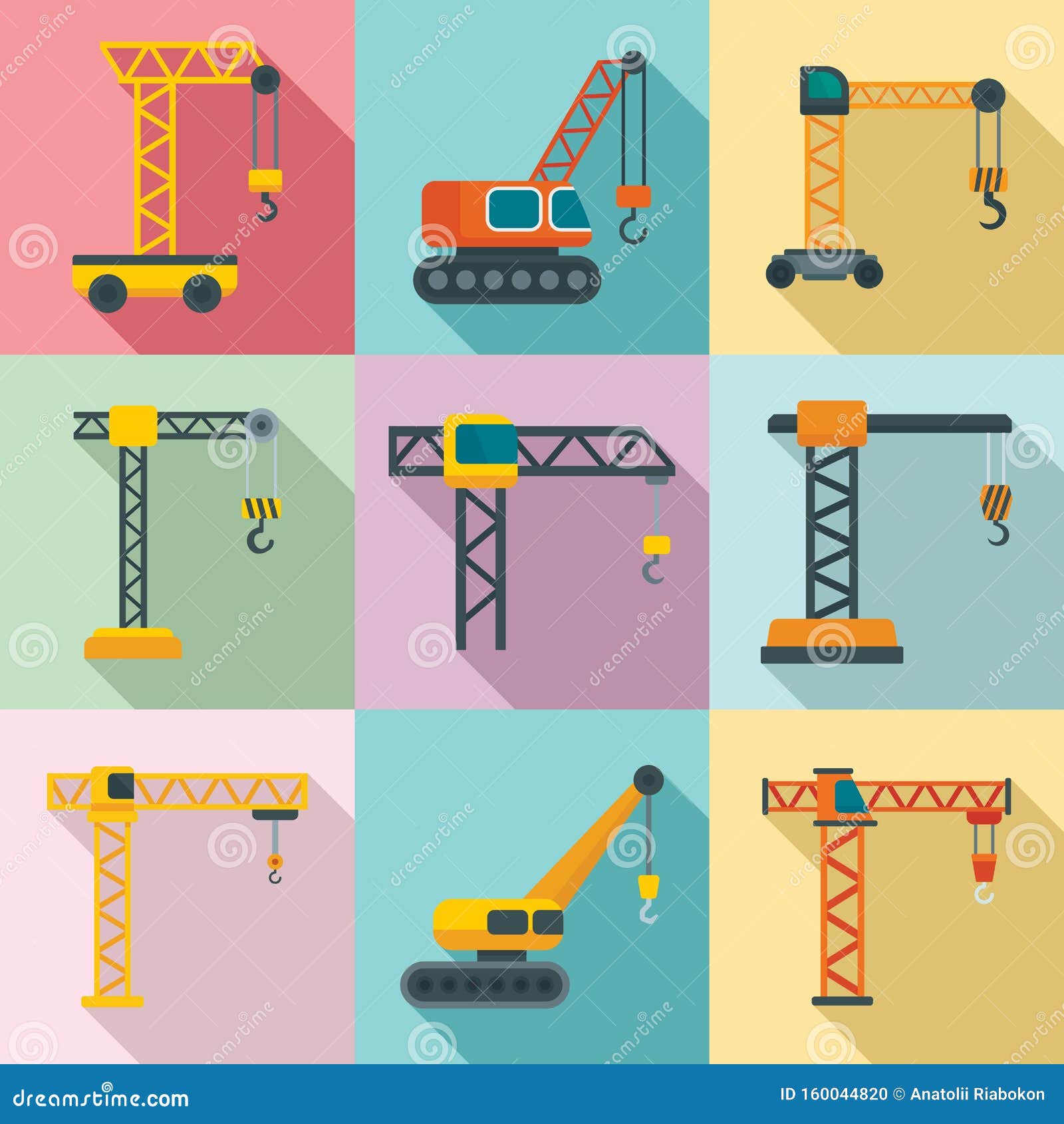 Crane Icons Set, Flat Style Stock Vector - Illustration of equipment ...
