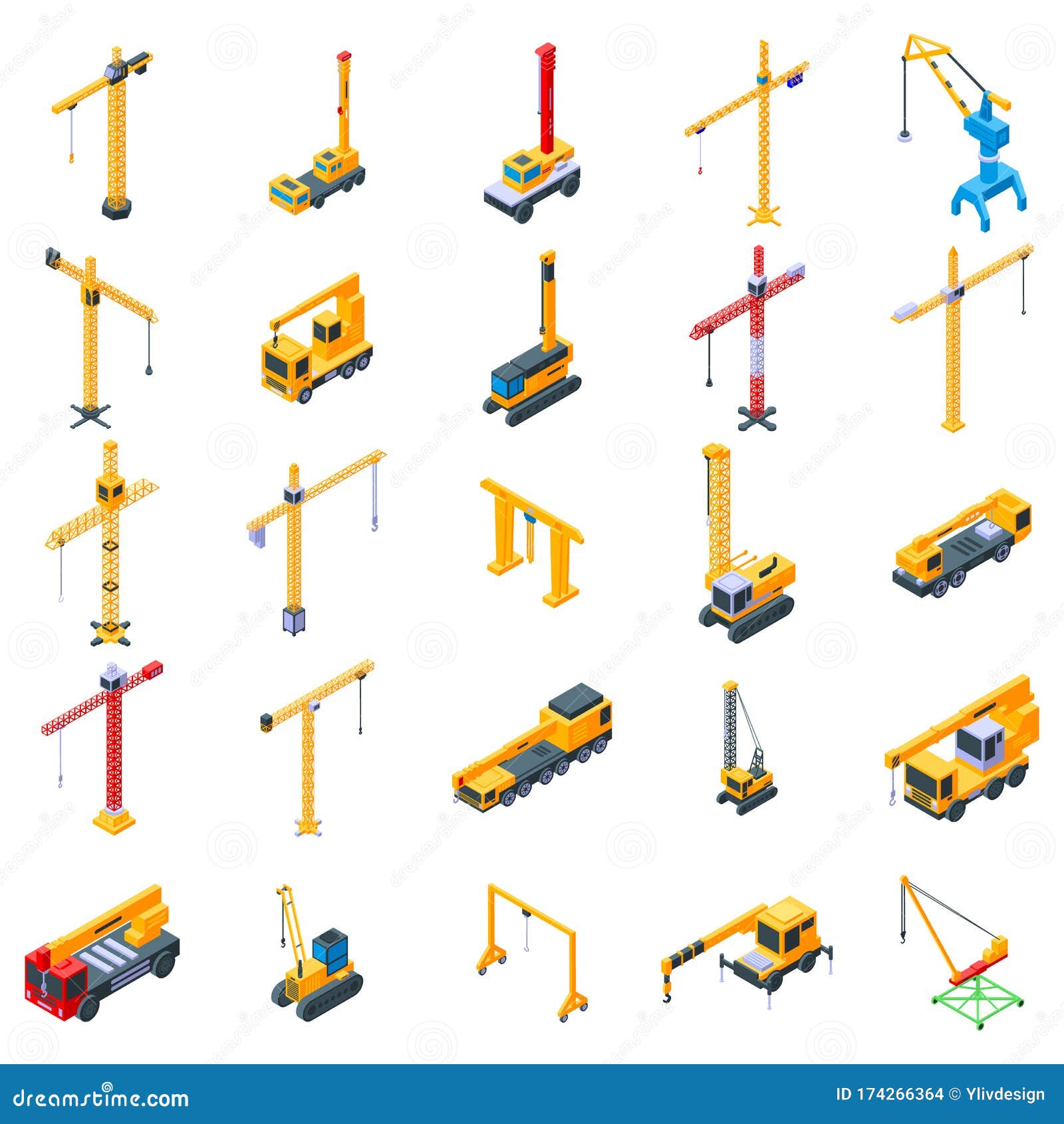 Crane Icons Set, Isometric Style Stock Vector - Illustration of crane ...