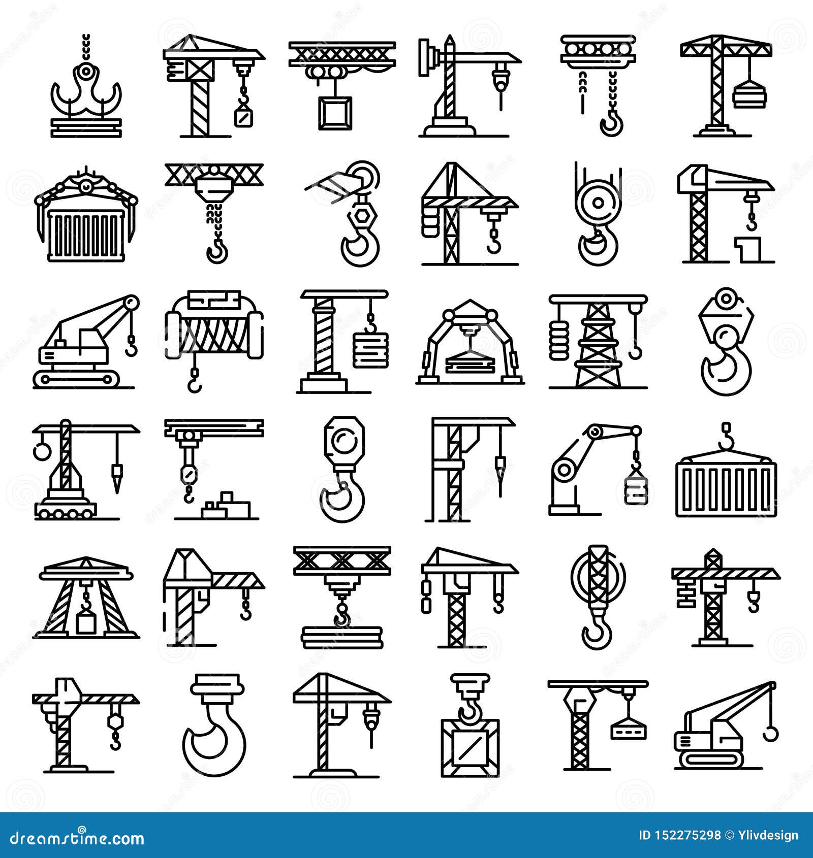 Crane Icons Set. Different Types Of Cranes, Linear Icon Collection ...