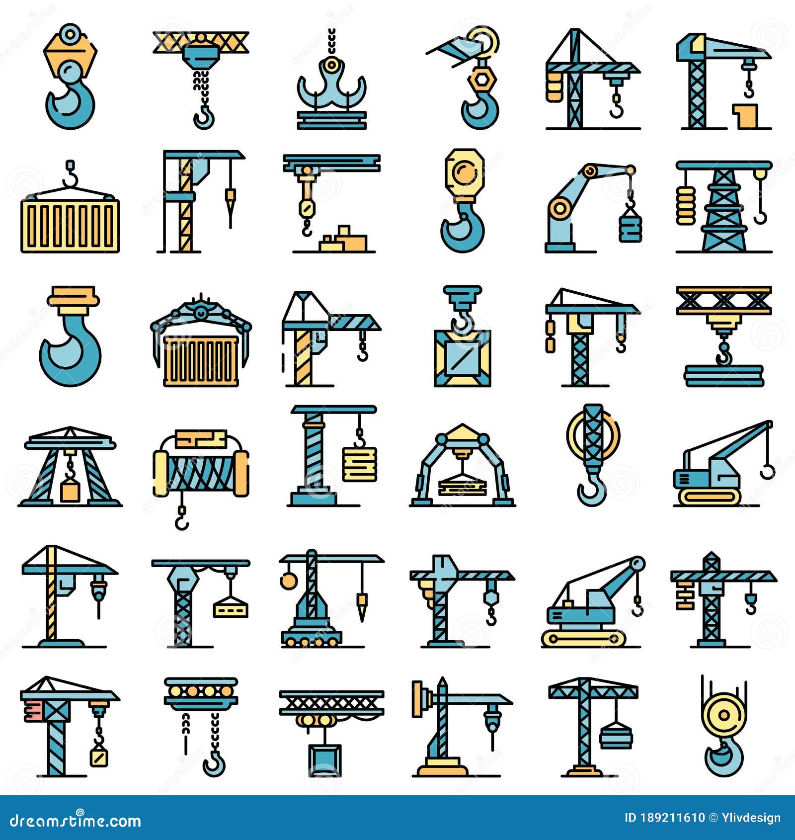 Crane Icons Set. Different Types Of Cranes, Linear Icon Collection ...