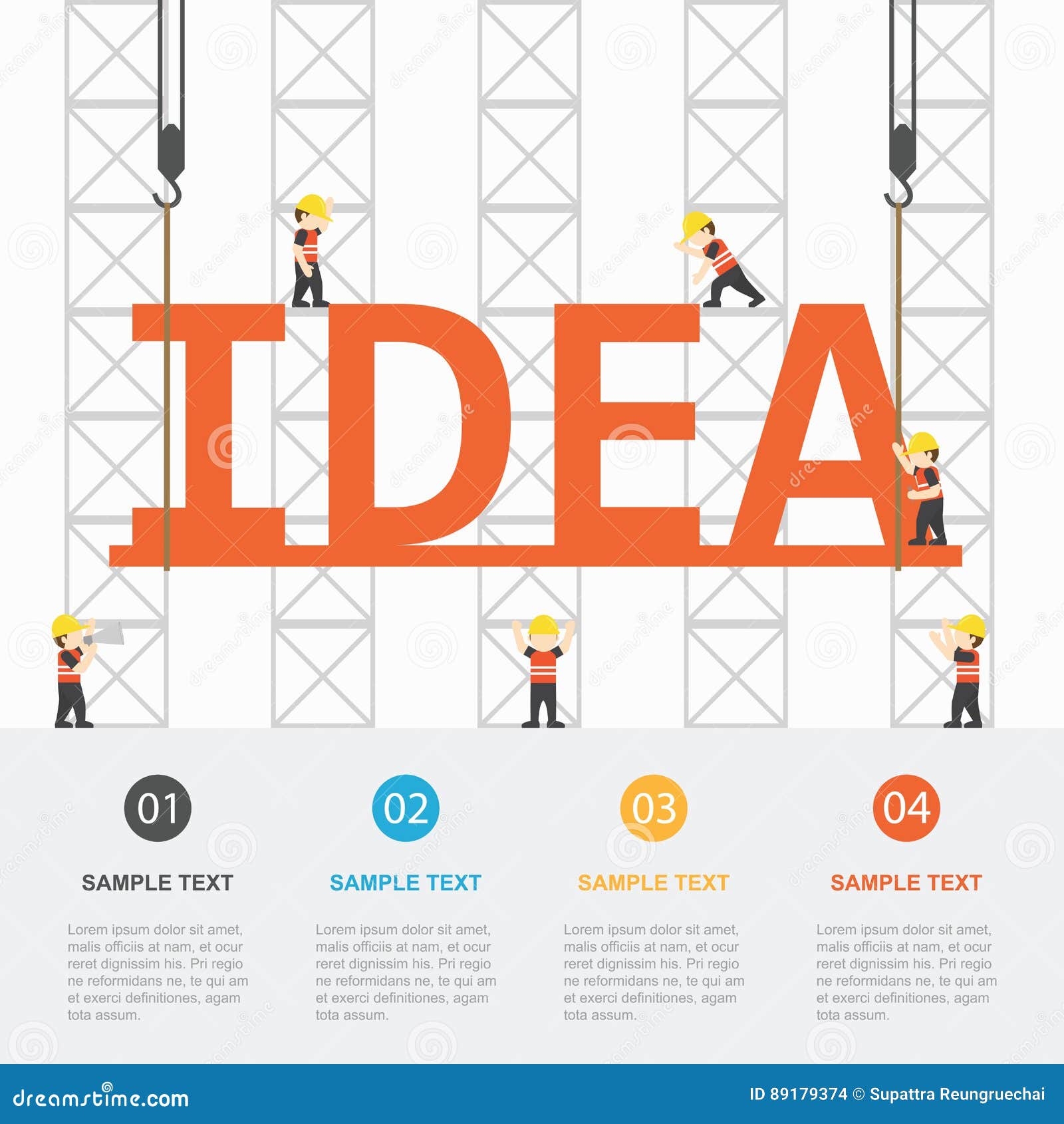 Crane and idea building. stock vector. Illustration of block - 89179374