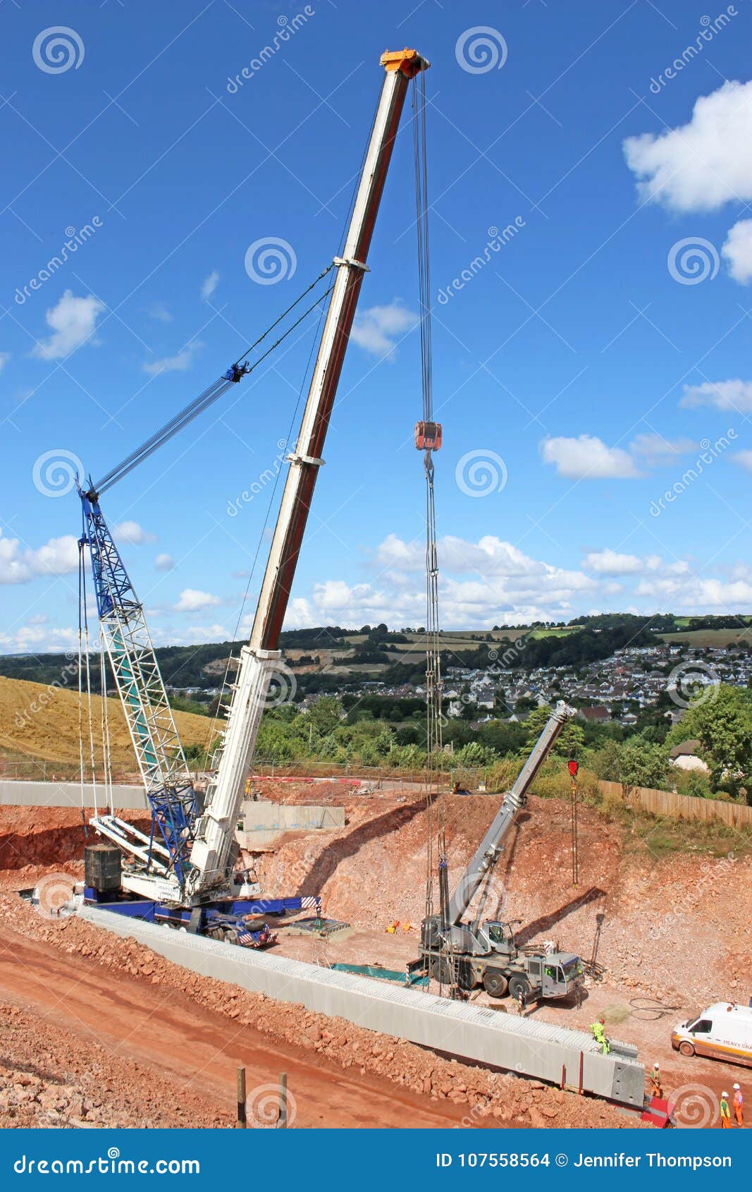 Crane laying a new bridge stock photo. Image of heavy - 107558564