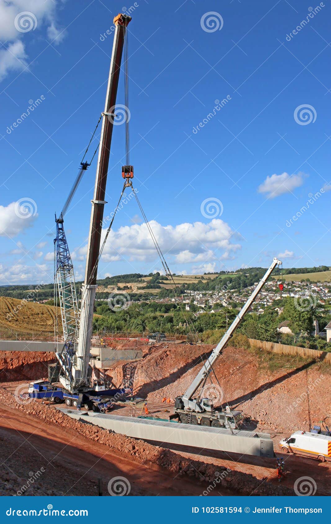 Crane laying a new bridge stock photo. Image of industrial - 102581594