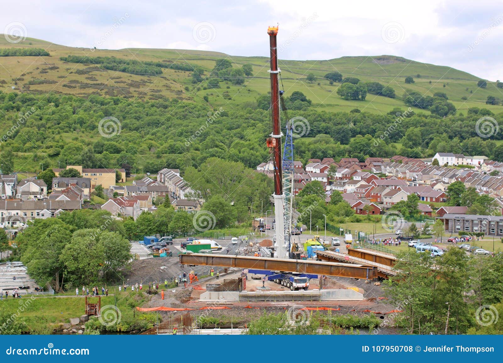 Crane laying a new bridge stock photo. Image of earth - 107950708