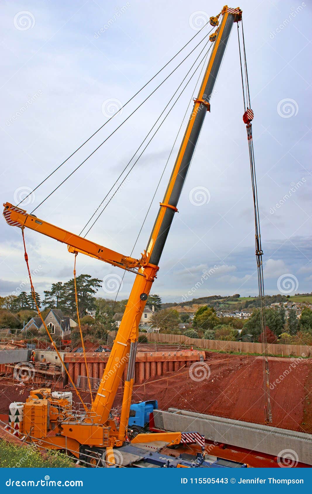 Crane Lifting a Concrete Bridge Beam Stock Image - Image of digger ...