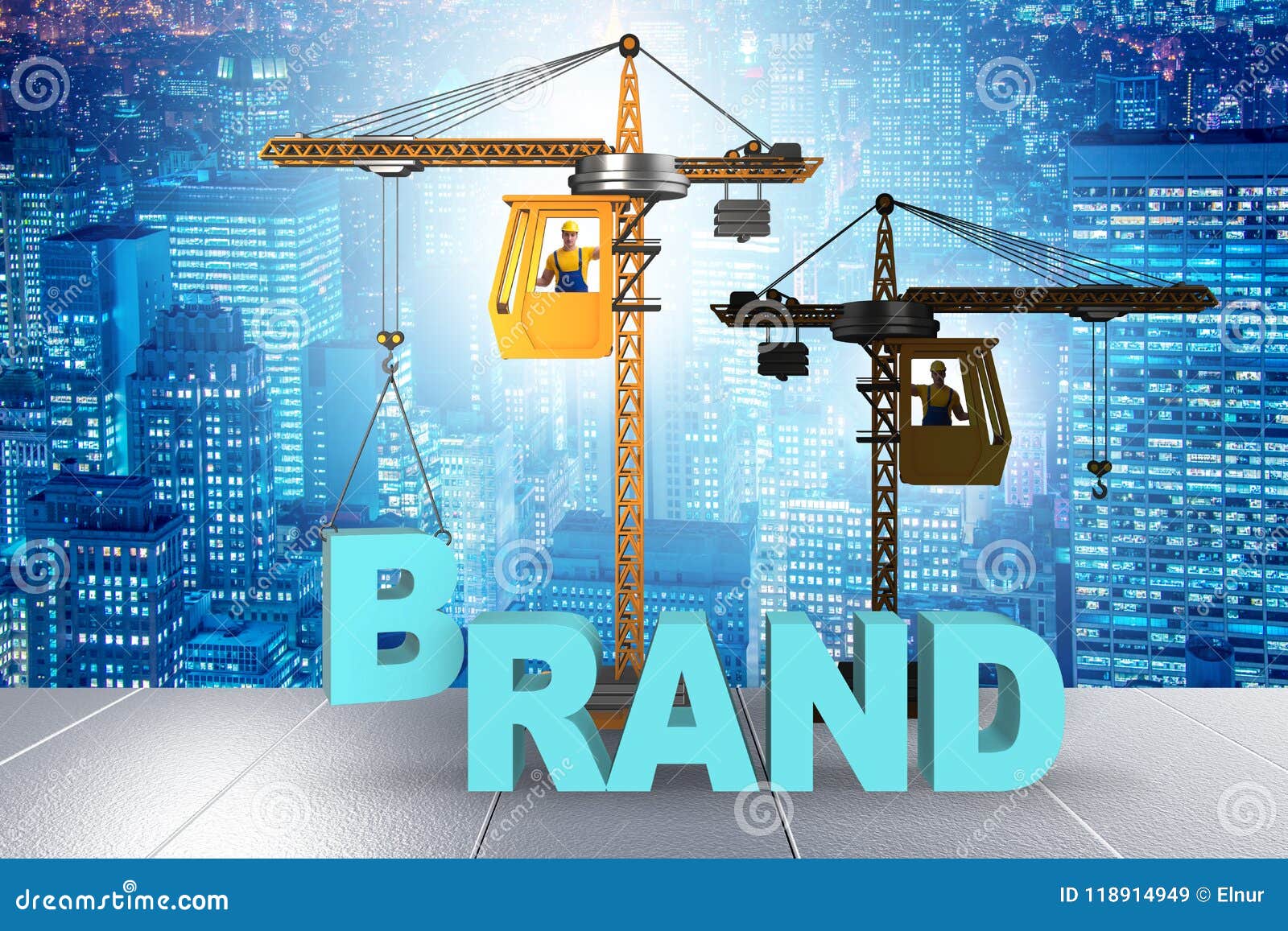 The Crane Lifting Brand Letters on Commercial Concept Stock ...