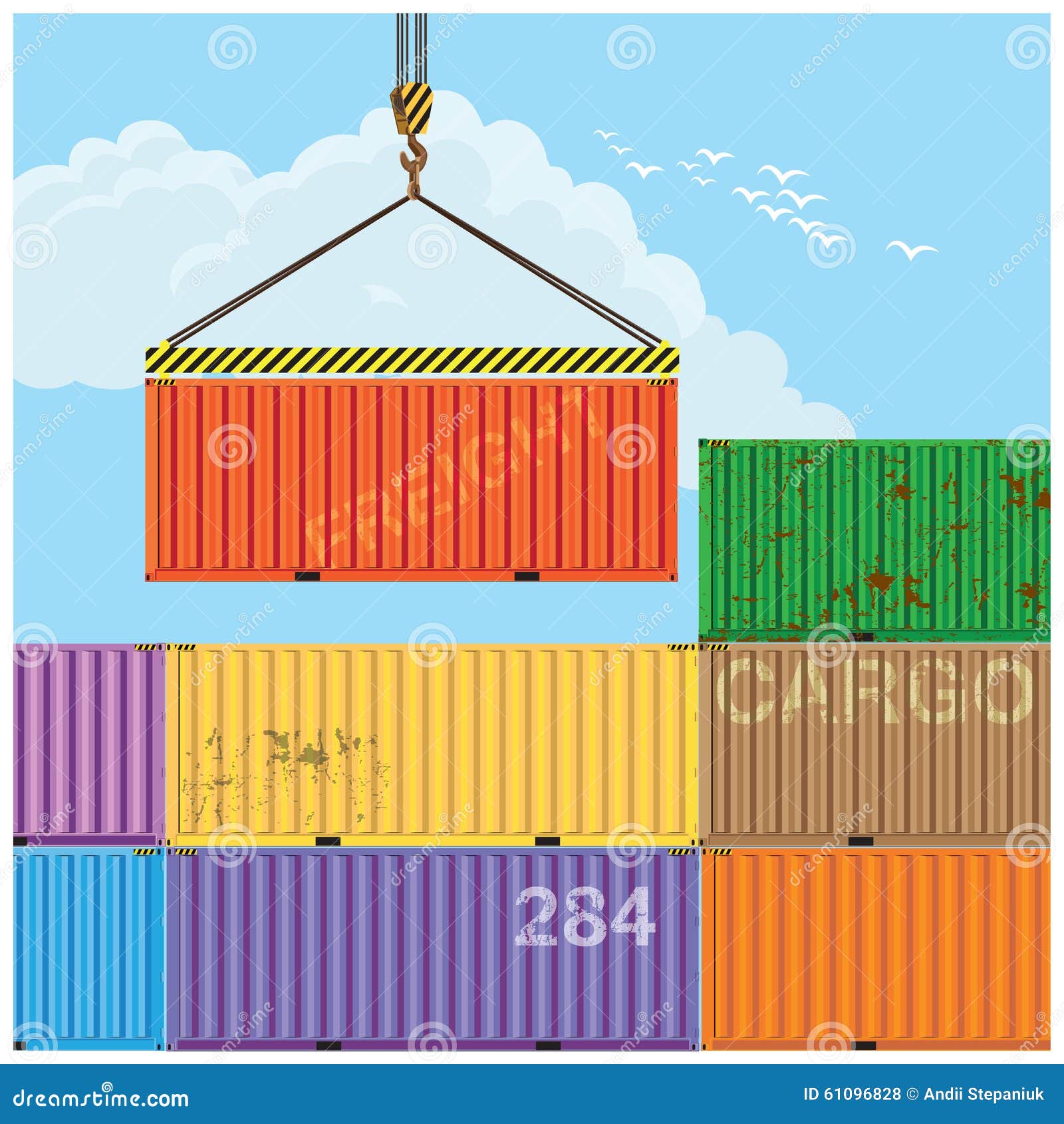 Crane Lifting Cargo Containers Stock Vector - Illustration of ...