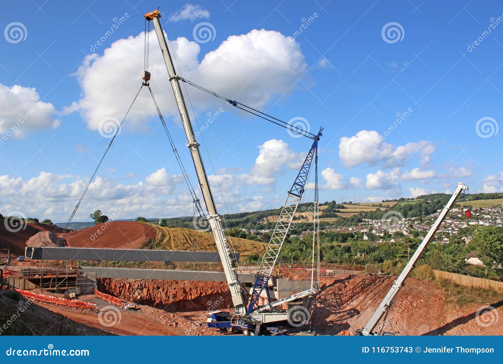 Crane Lifting a Concrete Bridge Beam Stock Image - Image of boom, lift ...