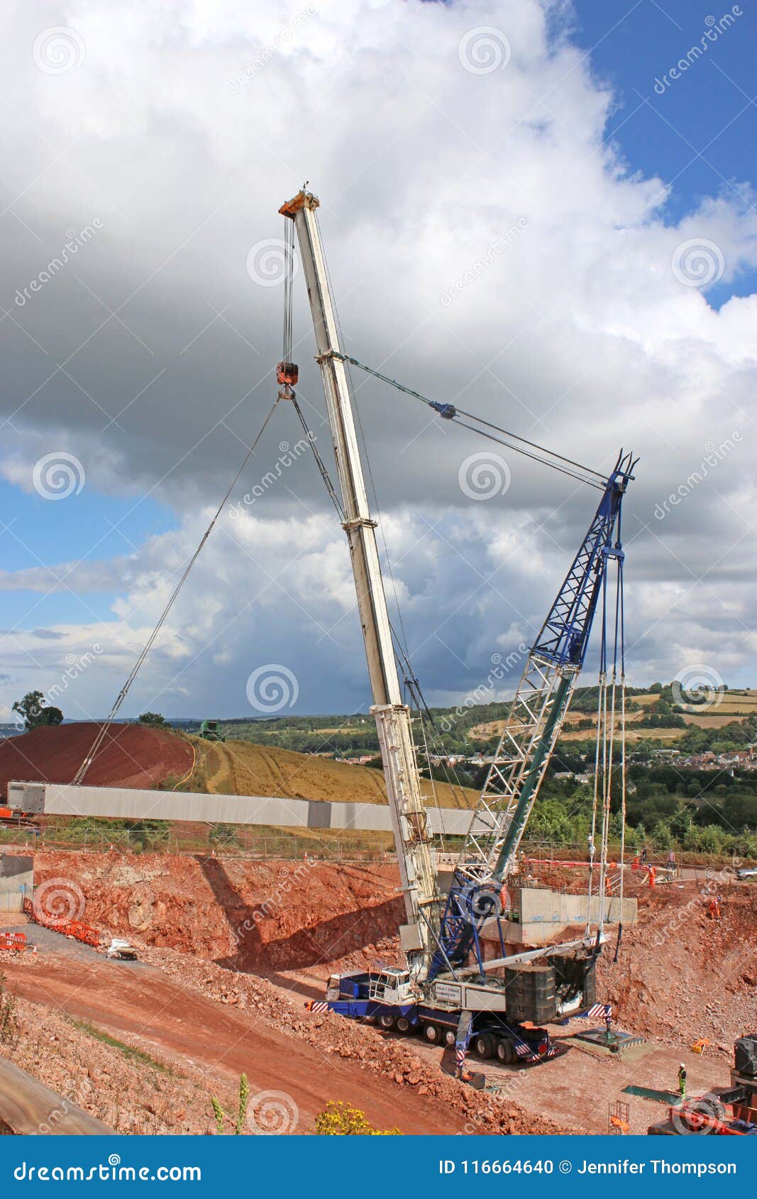 Crane Lifting a Concrete Bridge Beam Stock Photo - Image of plant ...