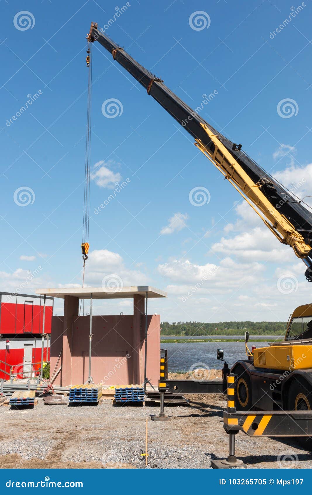 Crane Lifting Concrete Element at Construction Site Stock Image - Image ...