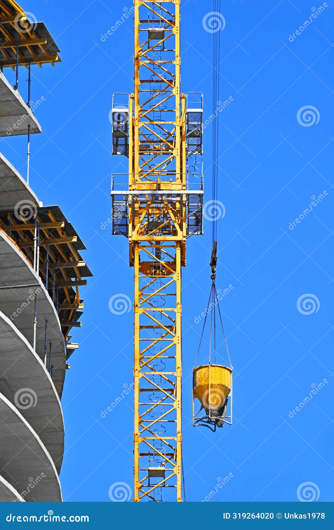 Crane Lifting Cone Tank for Cement Stock Photo - Image of house ...